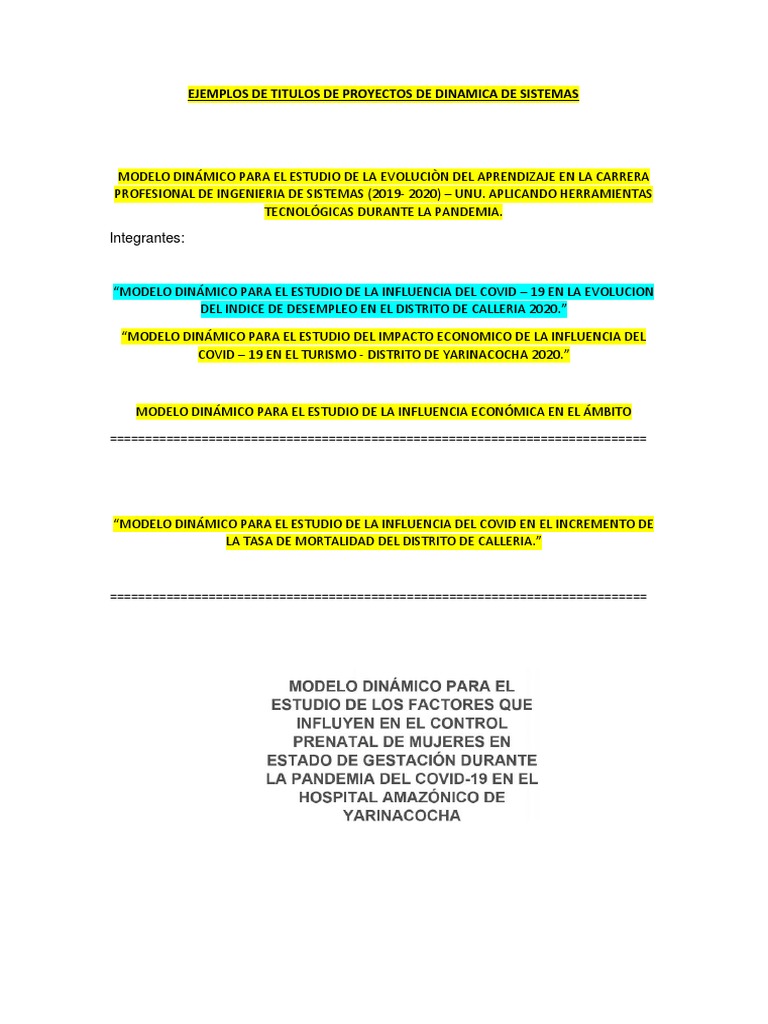 Ejemplos de Titulos de Proyectos en Dinamica de Sistemas | PDF