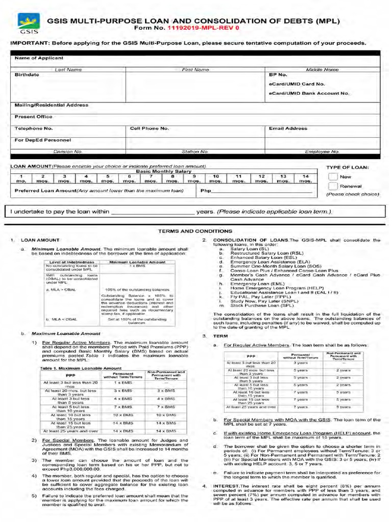 Multi Purpose Loan Form Fillable | PDF