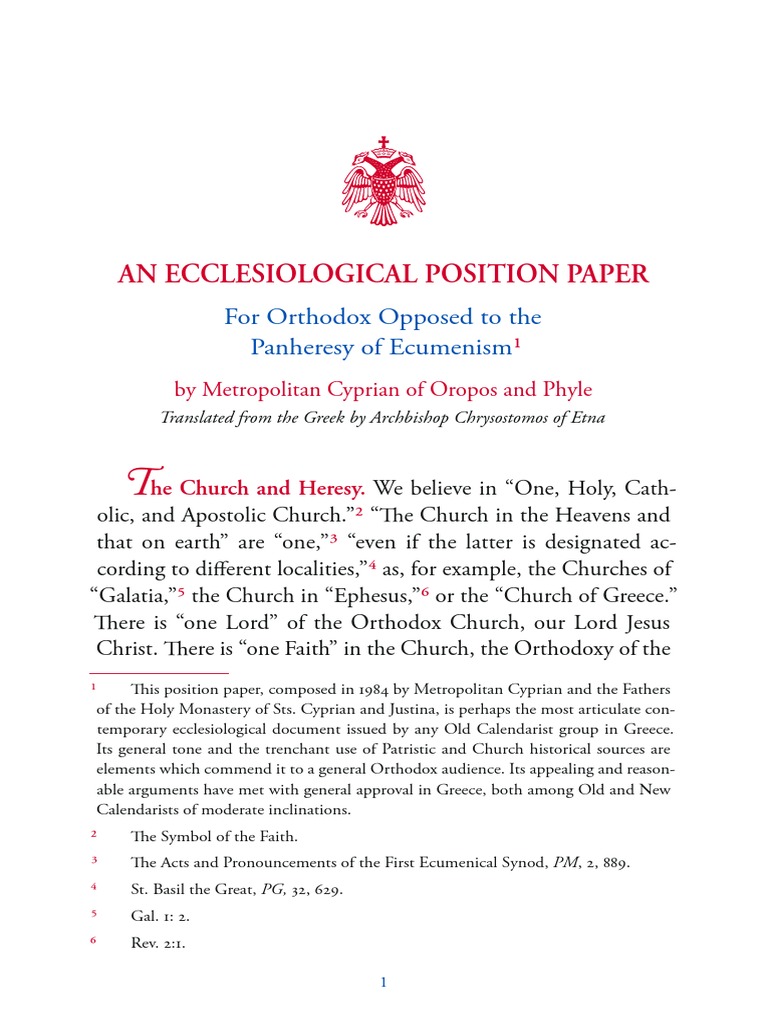 An Ecclesiological Position Prayer For Orthodox Opposed To The ...