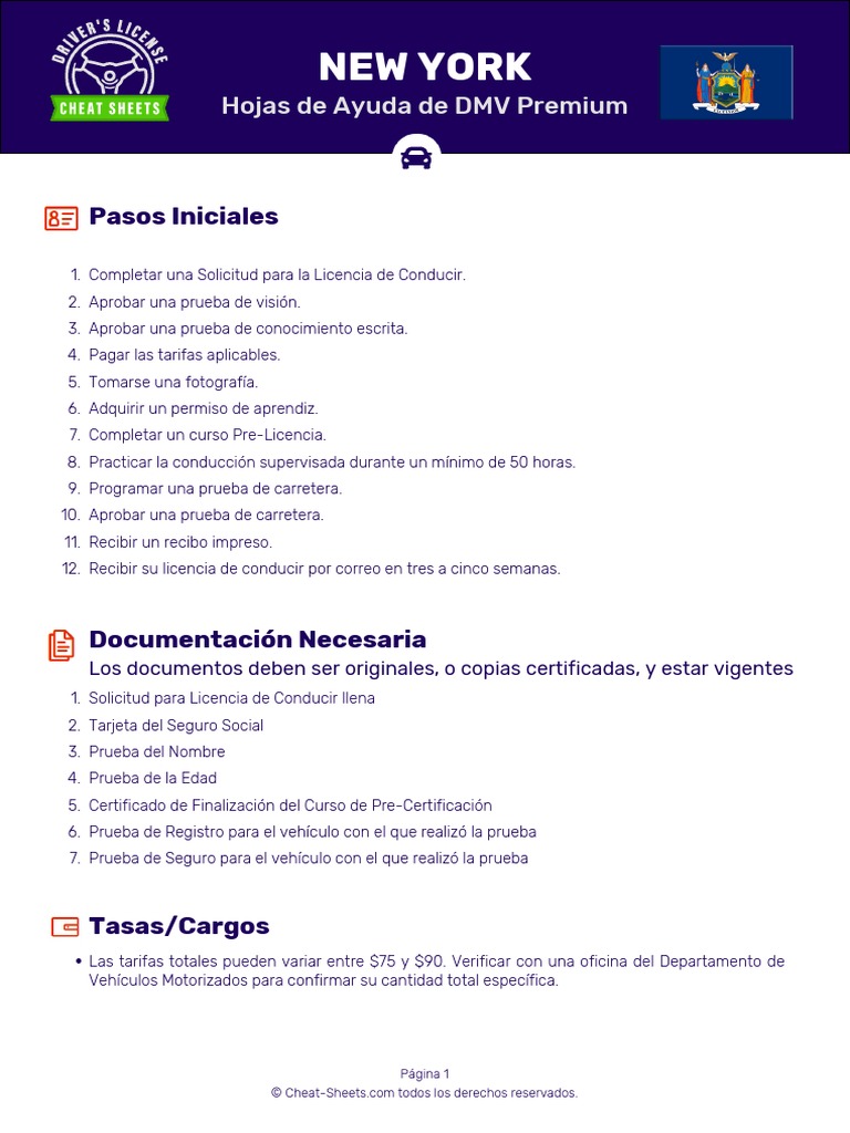 DMV Cheat Sheet New York Es Auto Premium | PDF | Peatonal ...