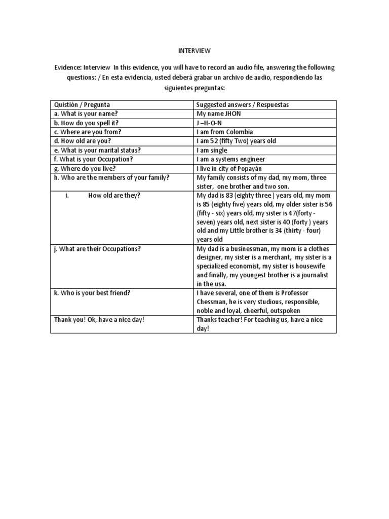 Audio Interview Example with Jhon | PDF