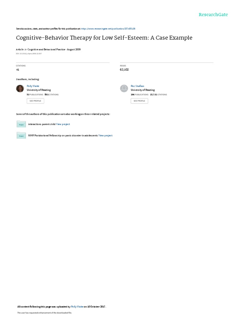 Cognitive-Behavior Therapy For Low Self-Esteem: A Case Example ...