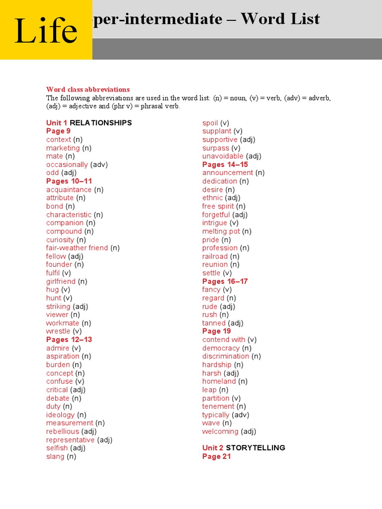 Upper Intermediate Vocabulary List | PDF