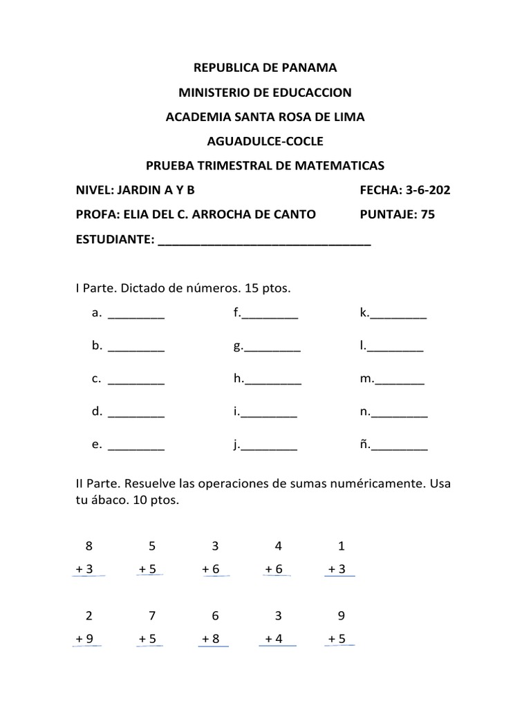 Prueba Trimestral de Matematicas | PDF