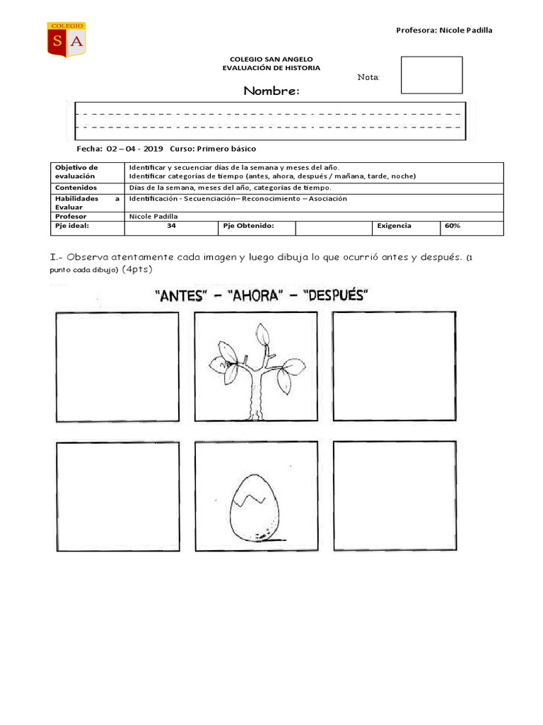 Prueba - Días de La Semana y Meses Del Año | PDF