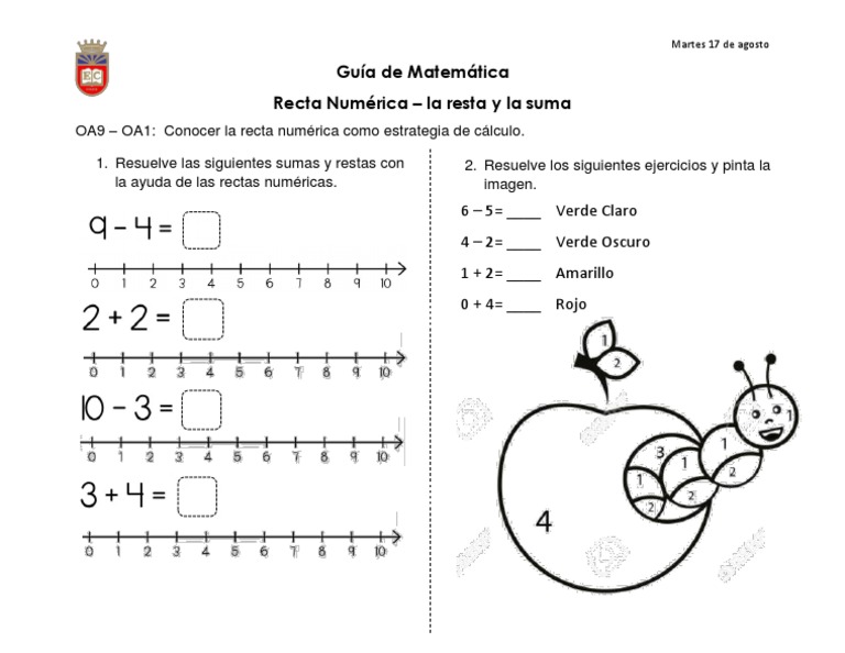Guía Recta Numérica - La Resta y La Suma | PDF | Métodos y materiales ...