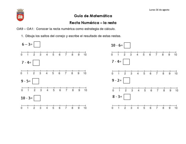 Guía Recta Numérica - La Resta | PDF