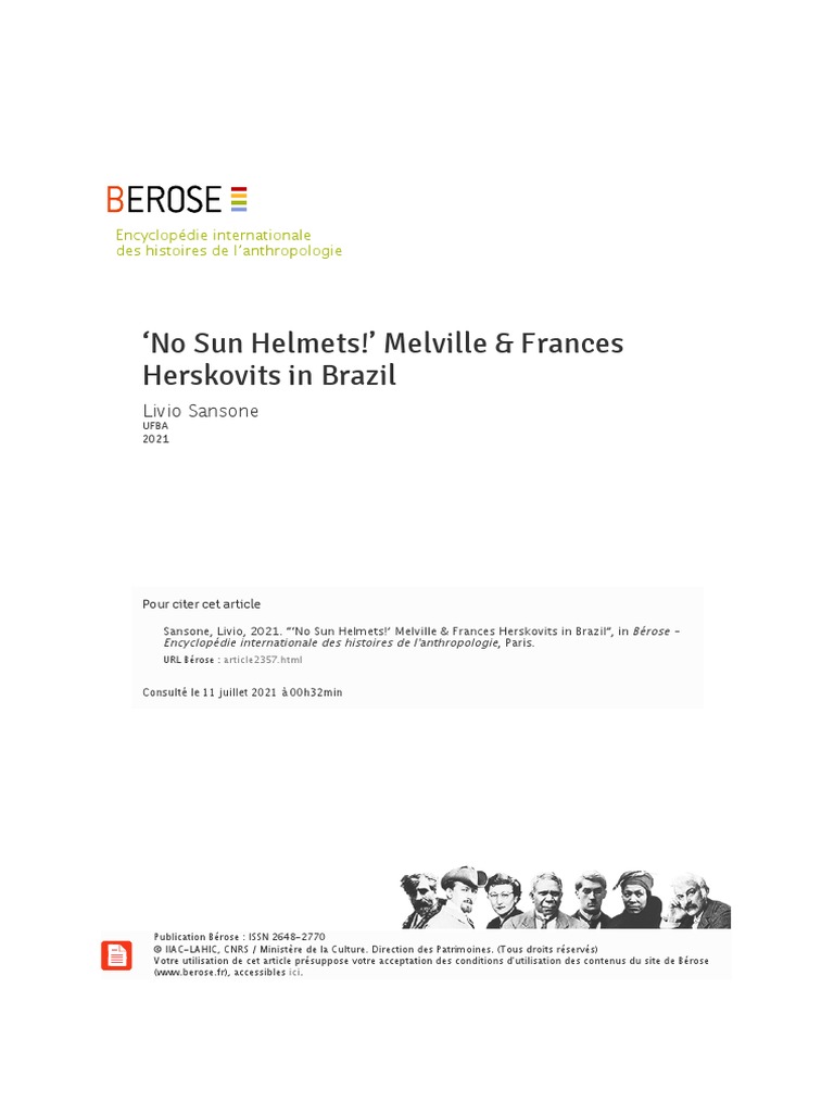 No Sun Helmets!' Melville & Frances Herskovits in Brazil: Livio Sansone ...