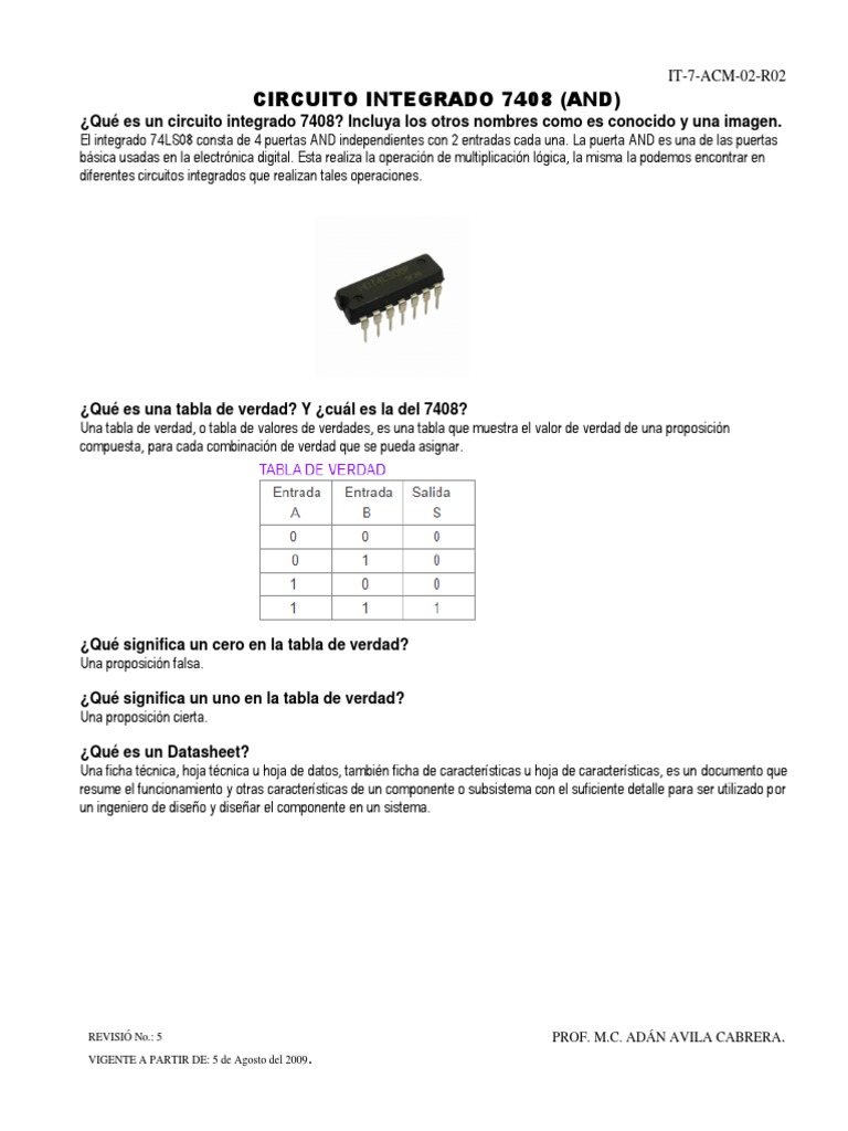Circuito Integrado 7408: Compuertas AND | PDF | Ingenieria Eléctrica