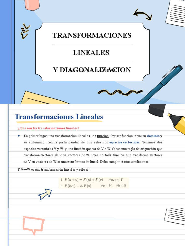 TRANSFORMACIONES LINEALES Y DIAGONALIZACION - Vania Rocha Velasco | PDF | Espacio vectorial ...