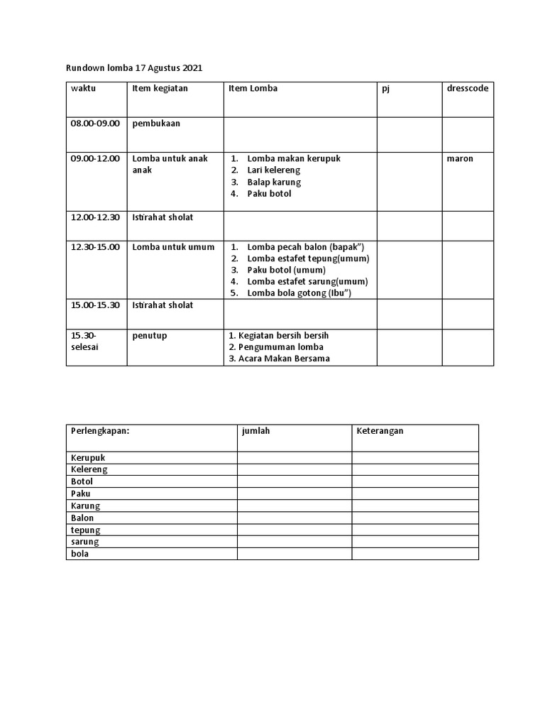 Rundown Lomba 17 Agustus 2021 | PDF