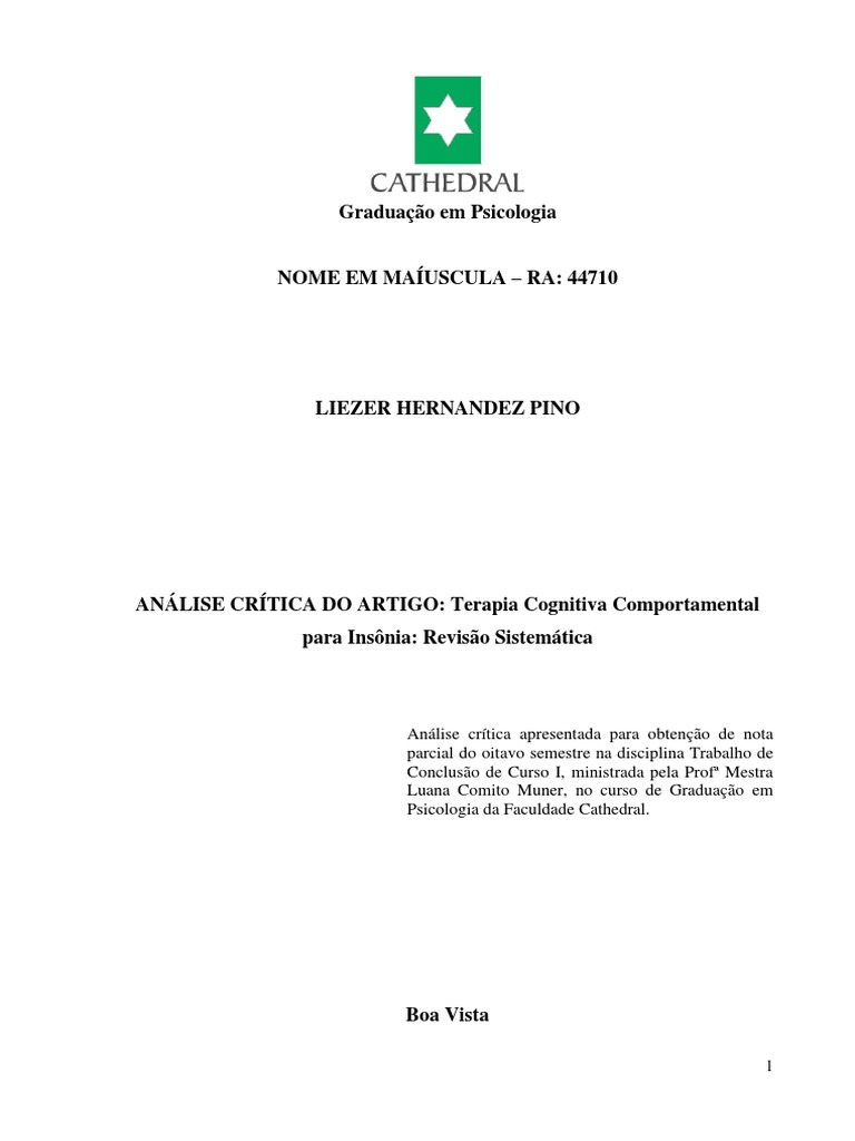 LIEZER Atividade1-ResenhaCrítica | PDF | Terapia cognitiva ...