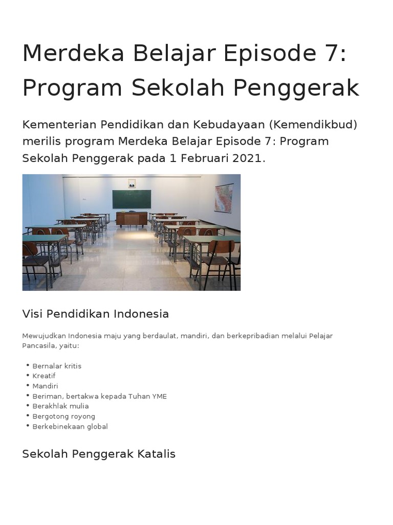 Merdeka Belajar Episode 7 Program Sekolah Penggerak | PDF