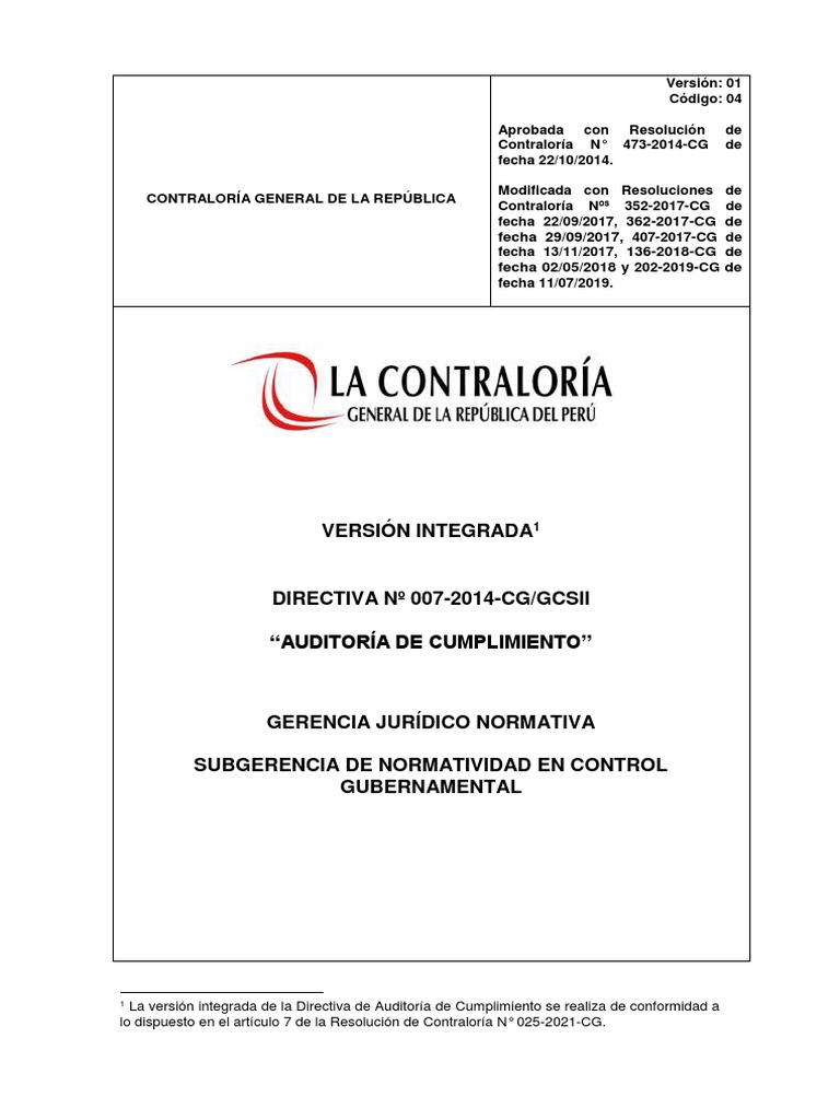 Version Intergrada Directiva 007-2014-CG-GCSII Auditoría de ...