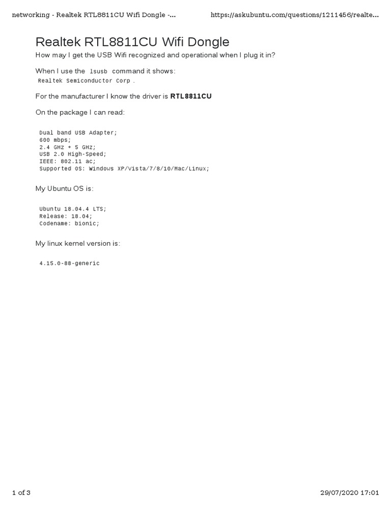 Networking - Realtek RTL8811CU Wifi Dongle - Ask Ubuntu | PDF