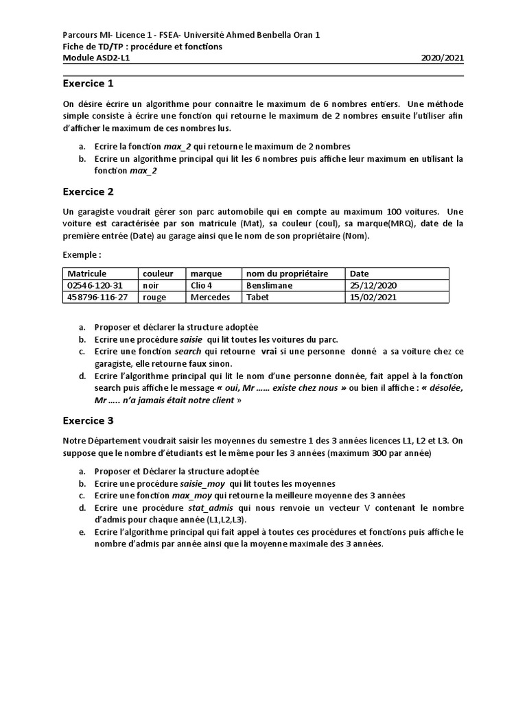 Fiche TD 4 Algo 2021 | PDF