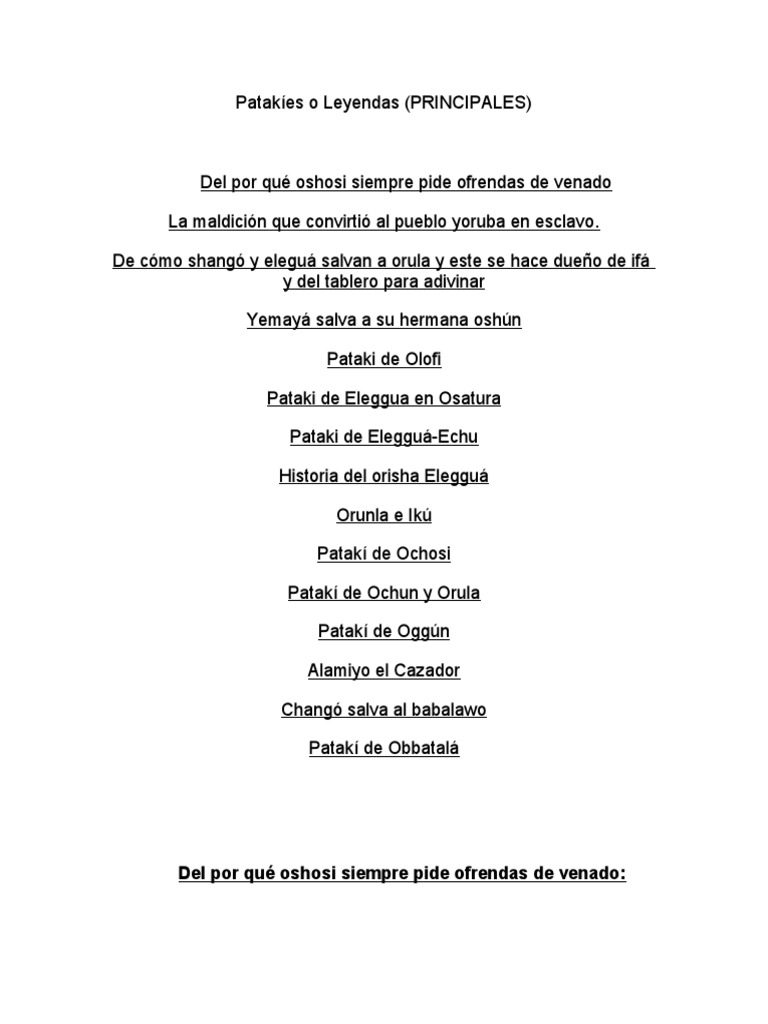 Patakies o Leyendas (Principales) | PDF | Religiones religiosas ...