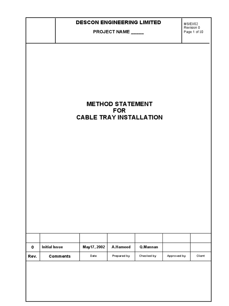 MS Cable Tray Installation | PDF | Scaffolding | Switch