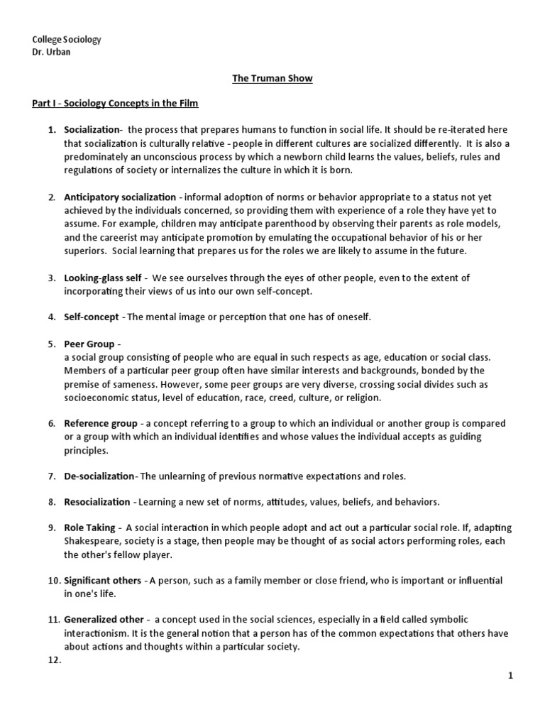 Socialization Sociology Concepts in Truman Show | PDF | Socialization ...