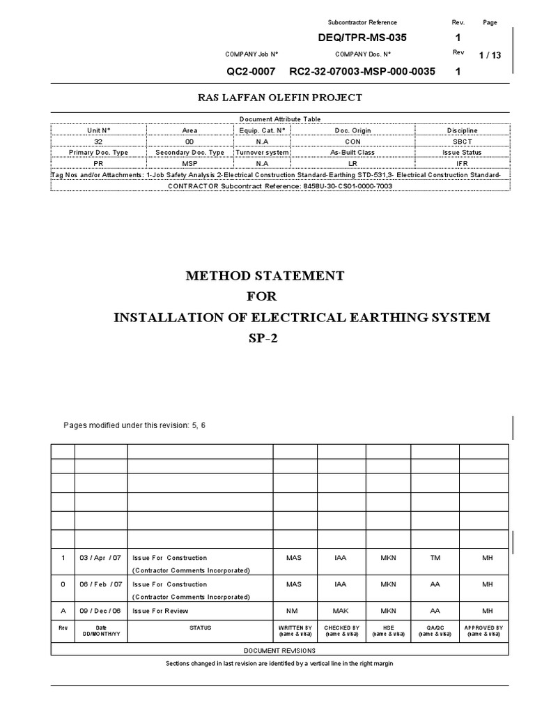 Method Statement for Installation of Electrical Earthing System at RAS ...