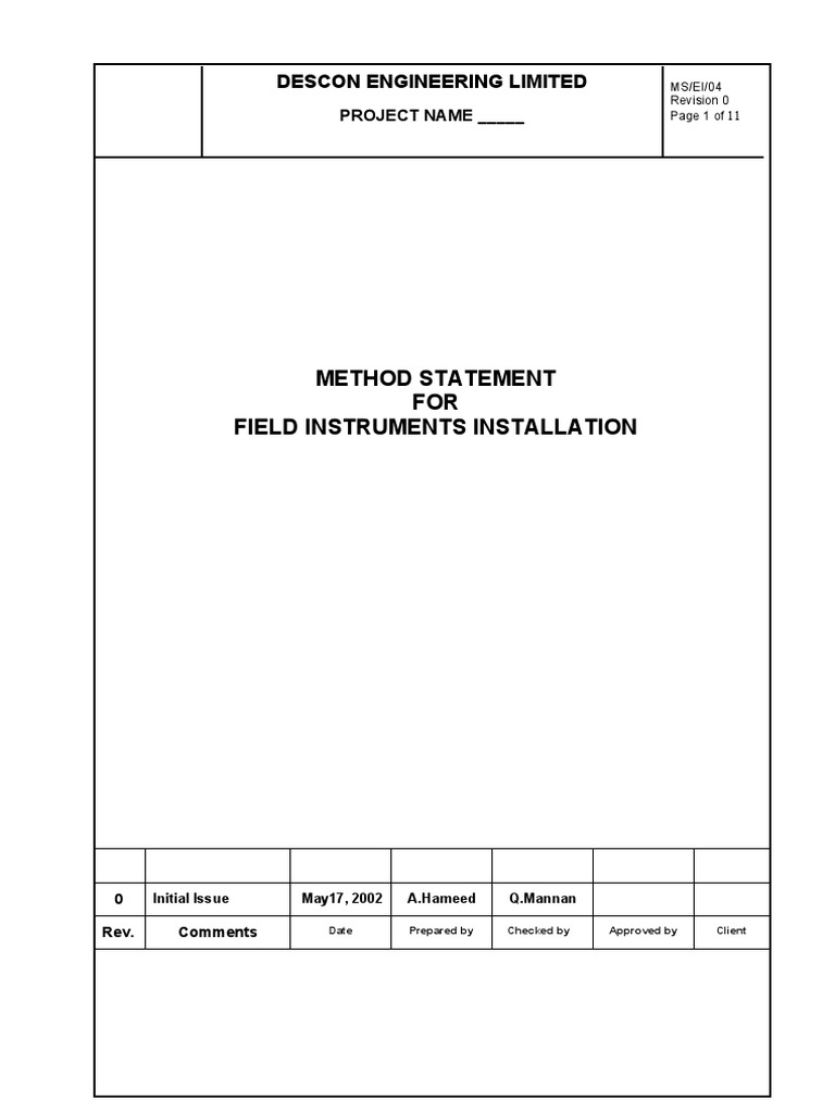 Field Instruments Installation Method | PDF | Scaffolding | Valve