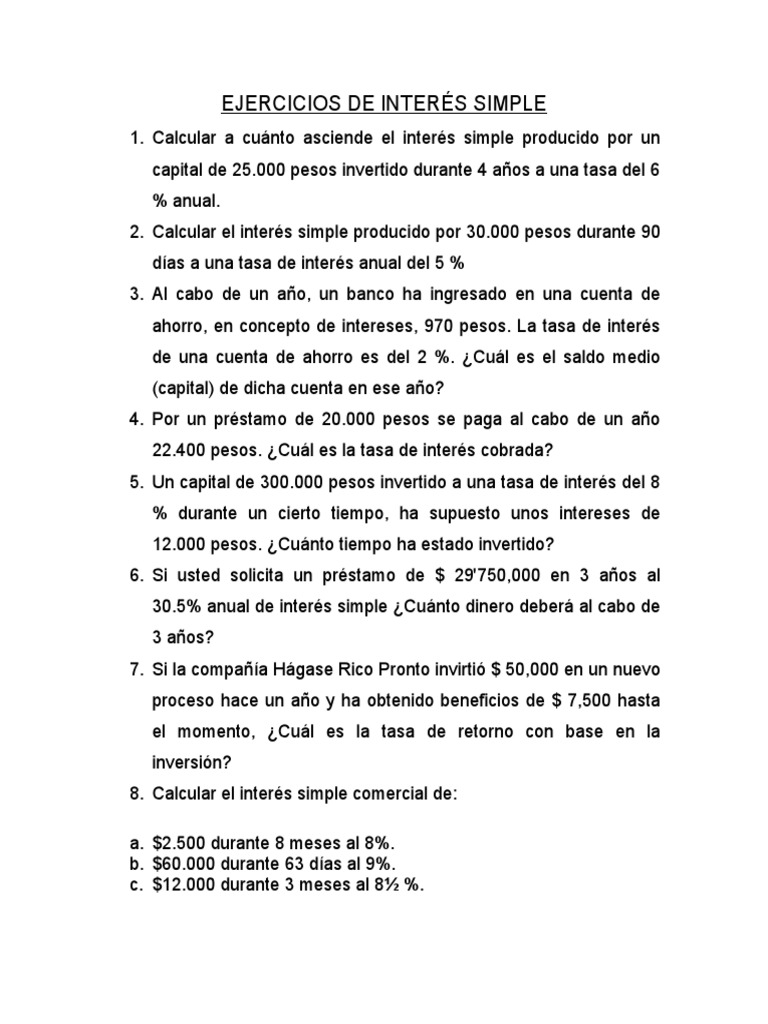Ejercicios de Interes Simple | PDF