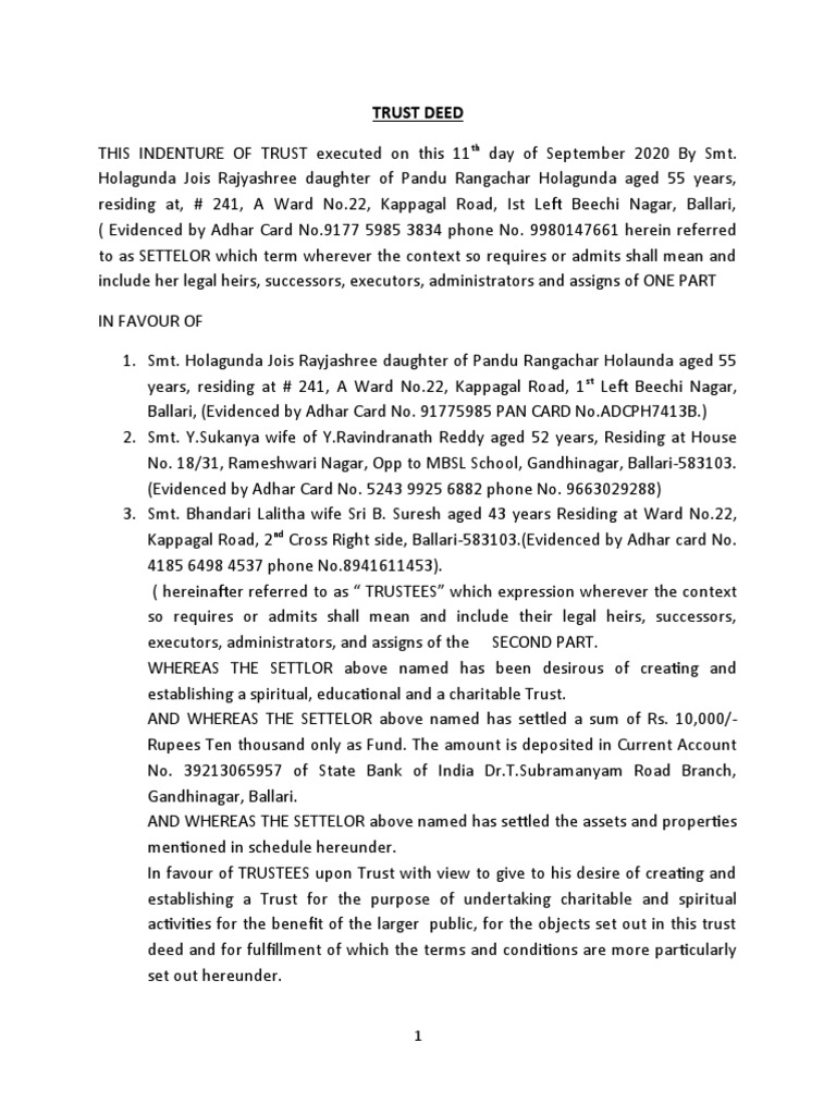 Trust Deed | PDF | Trust Law | Trustee