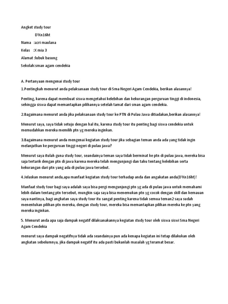 Angket Study Tour | PDF