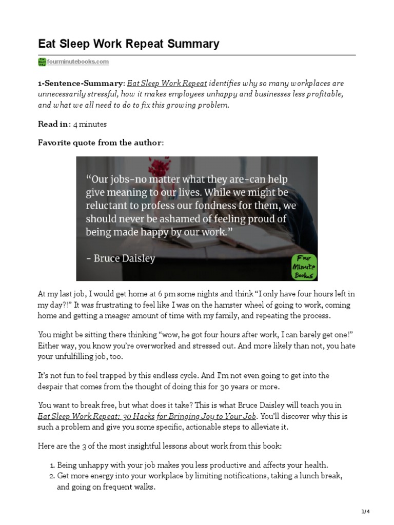 Eat Sleep Work Repeat Summary | PDF | Sleep | Mental Disorder