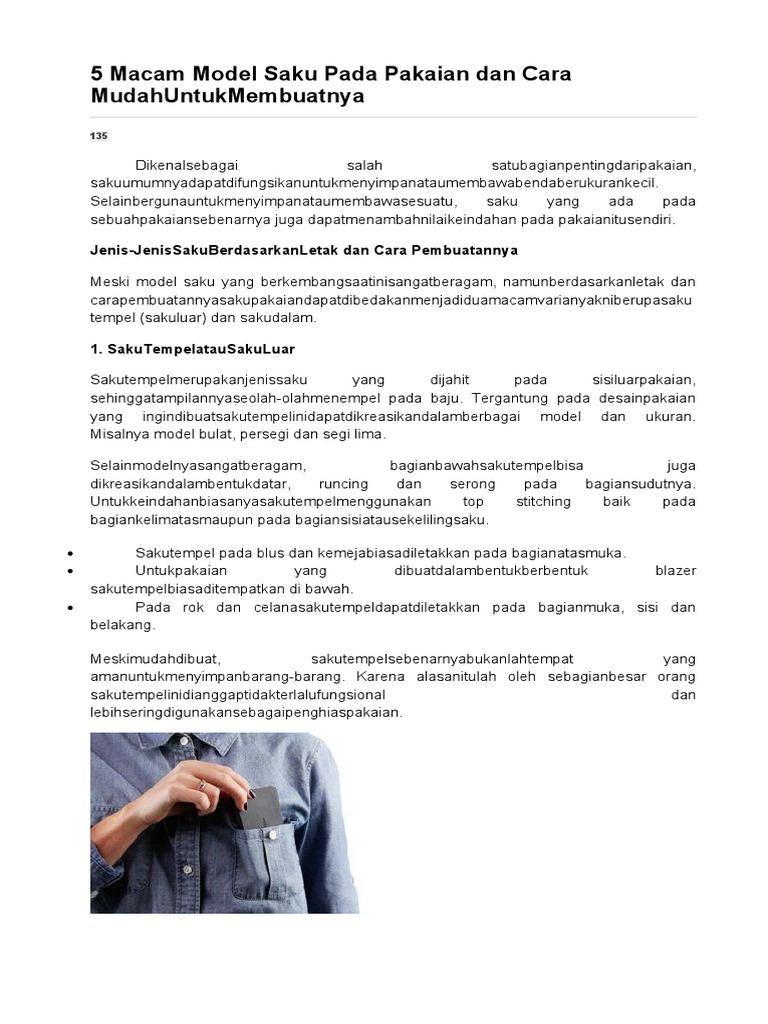 5 Model Saku Pakaian dan Cara Membuatnya | PDF