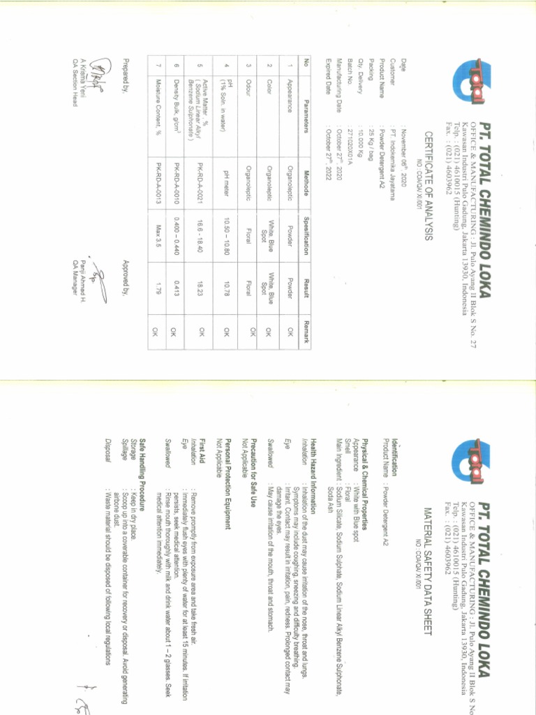 CoA Detergent Powder A2 | PDF