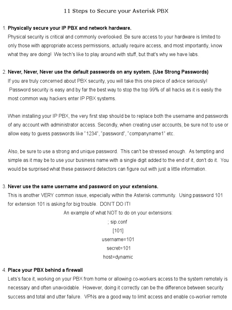 11 Steps To Secure Your Asterisk PBX | PDF | Password | Firewall (Computing)