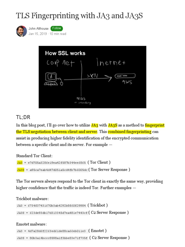 TLS Fingerprinting With JA3 and JA3S - by John Althouse - Salesforce Engineering | PDF ...