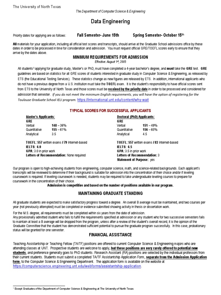 UNT Data Engineering Grad Admission Guide | PDF | Graduate Record ...