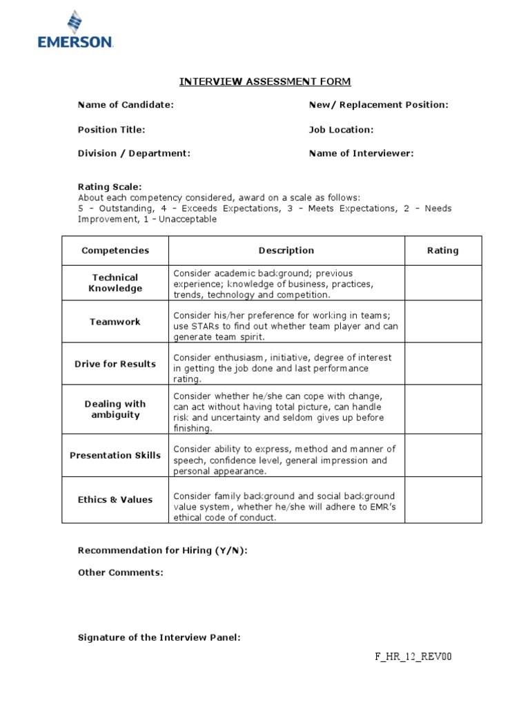 Interview Assessment Form | PDF | Competence (Human Resources) | Cognition