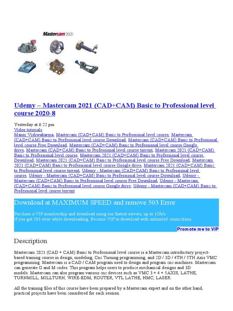 Udemy - Mastercam 2021 (CAD+CAM) Basic To Professional Level Course ...