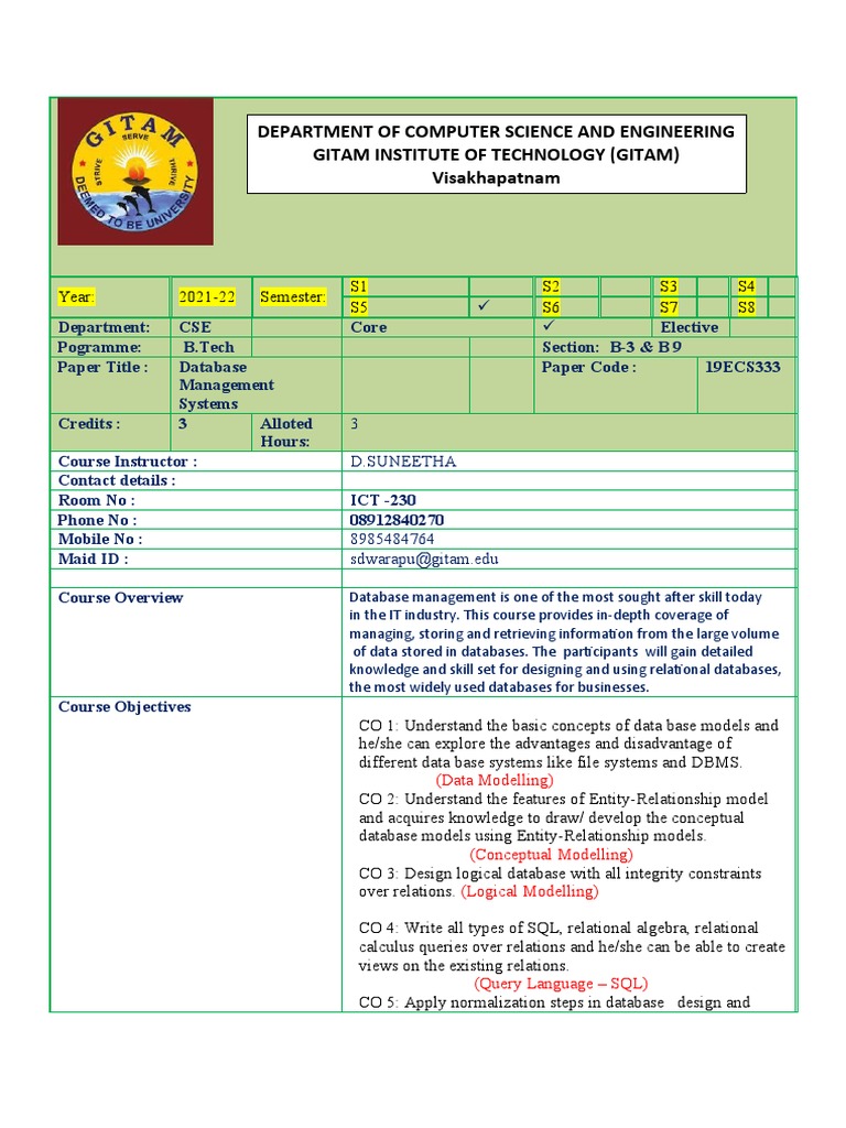 DBMS Lesson Plan v1 | PDF | Relational Database | Databases