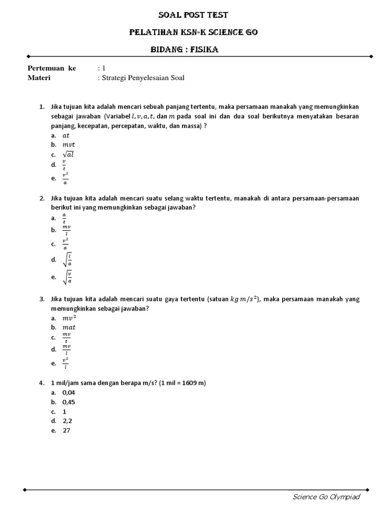 Soal Post Test 1 | PDF