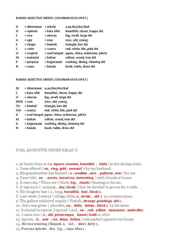 Materi Adjective Order | PDF | Linguistic Morphology | Linguistics