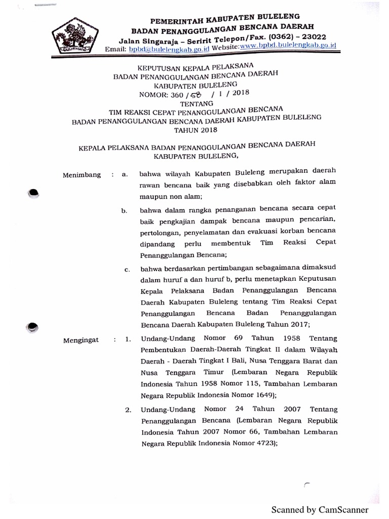 SK Tim Reaksi Cepat Penanggulangan Bencana Badan Penanggulangan Bencana Daerah TRC PB BPBD ...