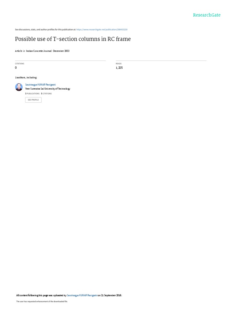 Possible Use of T-Section Columns in RC Frame: Indian Concrete Journal ...
