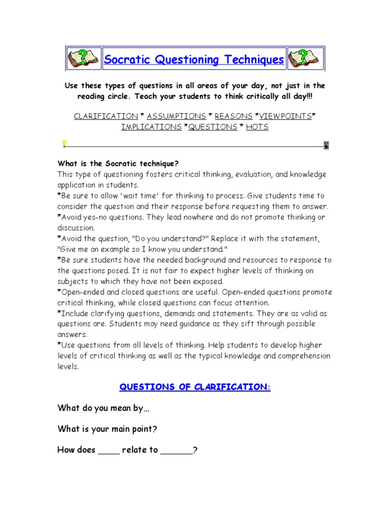 Socratic Questioning Techniques | PDF | Question | Critical Thinking