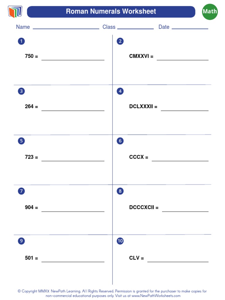 Roman Numerals Worksheet: 750 Cmxxvi | PDF