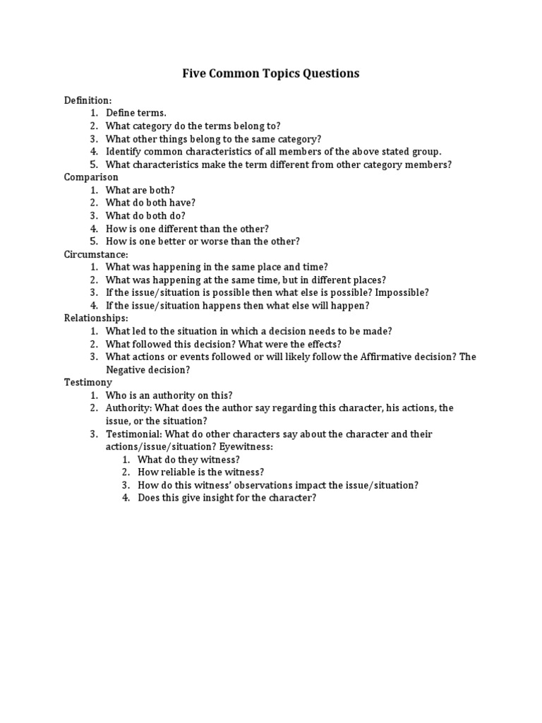 Five Common Topics for Discussion | PDF