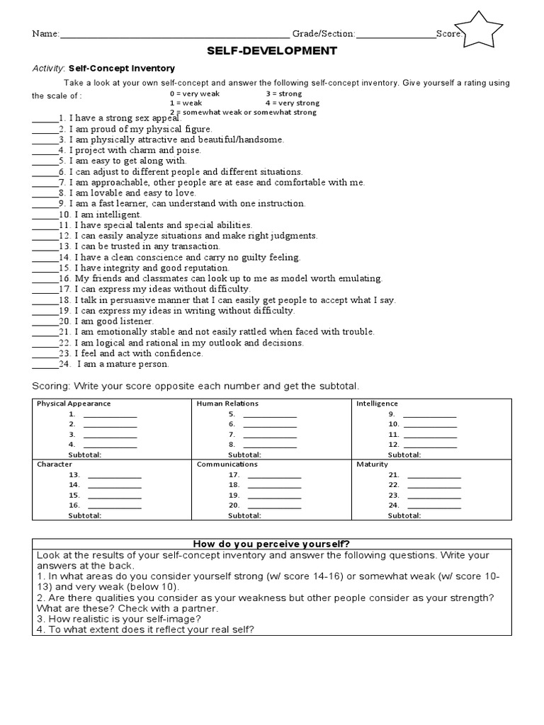 Self-Concept Inventory | PDF | Psychology | Metaphysics Of Mind