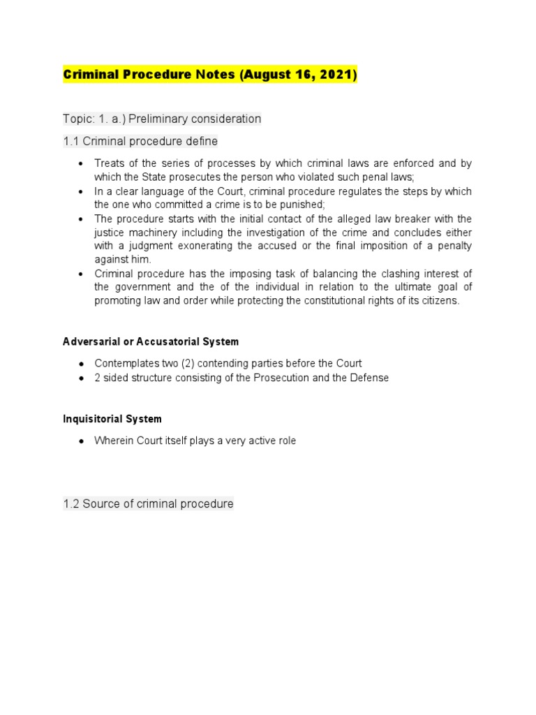 Criminal Procedure Overview | PDF