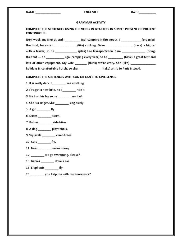 English Grammar Activity: Verbs Practice | PDF