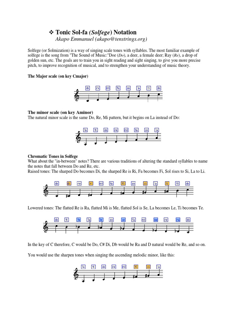Tonic Sol-Fa (Solfege) Notation: The Minor Scale (On Key Aminor) | PDF ...