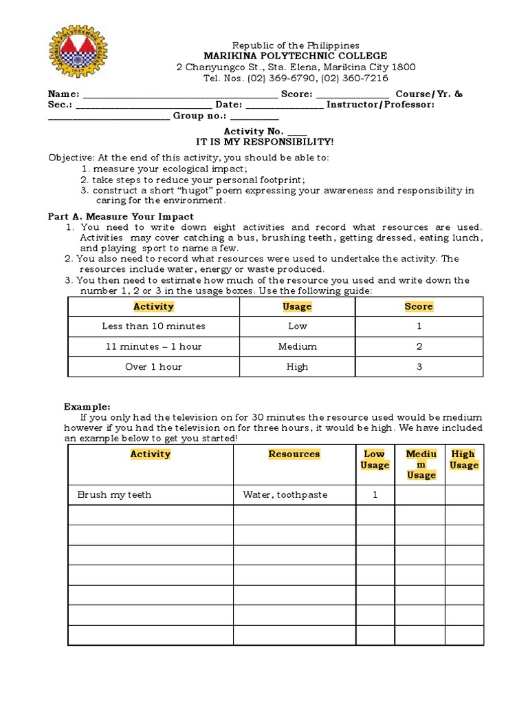 Activity 1 Introduction To Environmental Science | PDF | Environment ...