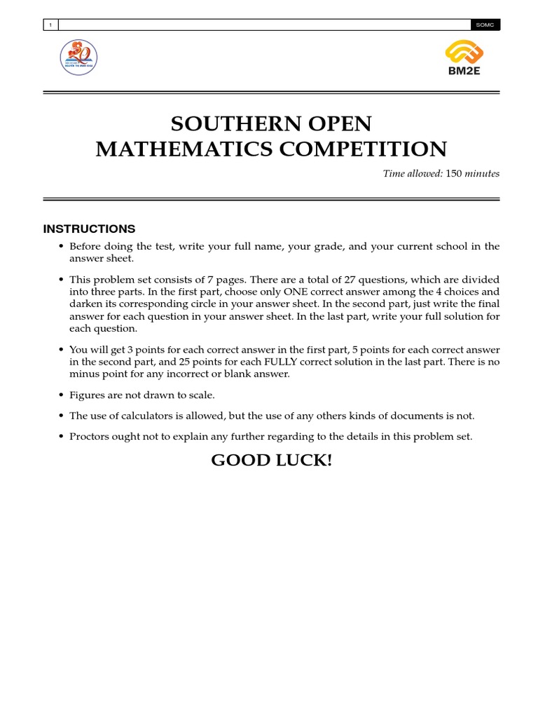 SOMC Test Instructions and Questions | PDF | Triangle | Square Root